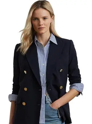 Ralph Lauren Wool Crepe Double-breasted Blazer - Lauren Navy