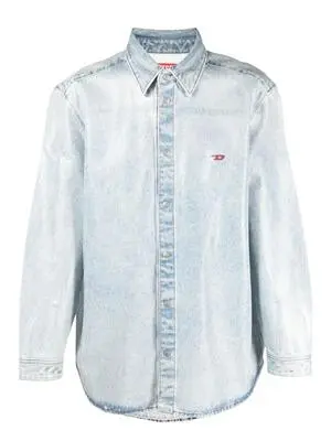 DIESEL® Embroidered-logo Denim Shirt - Blue