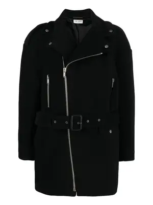 Saint Laurent Notched-collar Zip-up Coat - Black