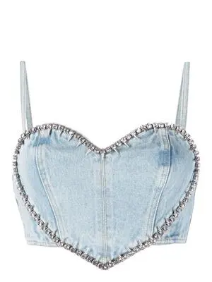 AREA Crystal-embellished Crop Top - Blue