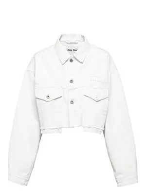 Miu Miu Embroidered-logo Cropped Denim Jacket - White