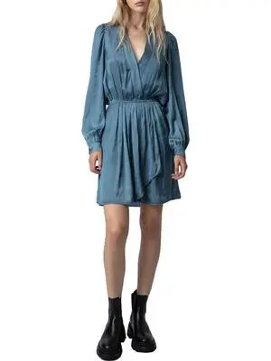 Zadig&Voltaire Long Sleeve Faux Wrap Mini Dress - Bluestone