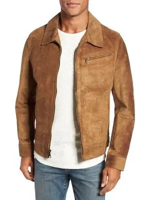 SCHOTT Unlined Rough Out Oiled Cowhide Trucker Jacket - Brown