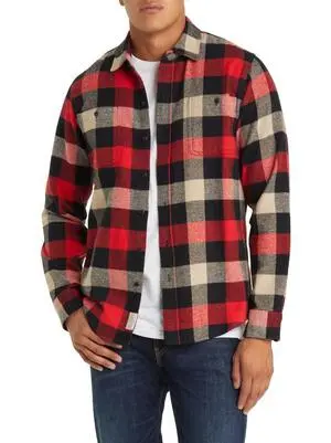 SCHOTT Buffalo Check Flannel Long Sleeve Button-up Shirt - Black/red