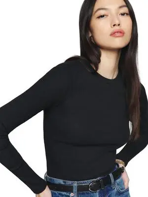 REFORMATION Davy Long Sleeve Crewneck T-shirt - Black