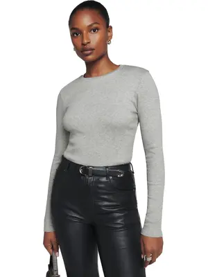 REFORMATION Davy Long Sleeve Crewneck T-Shirt Heather Grey