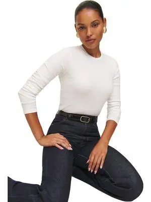 REFORMATION Davy Long Sleeve Crewneck T-Shirt White