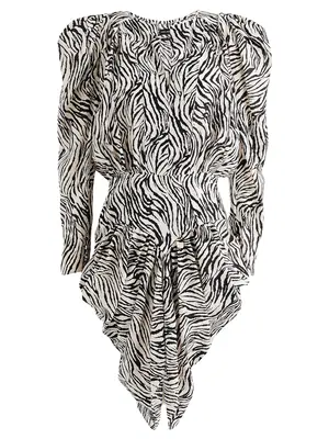 Isabel Marant Mini Dress Ivory Silk Zebra Print Ivory