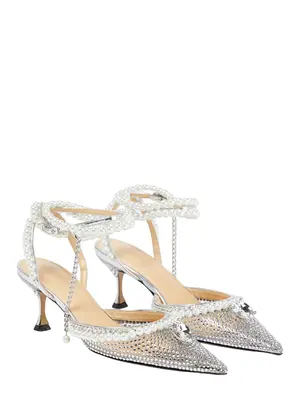 Mach & Mach Faux-pearl Embellished Pumps - Silver