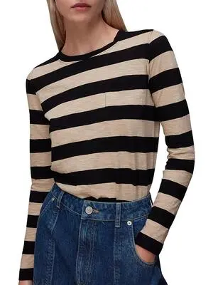 Whistles Cotton Striped Crewneck Top - Black/multi