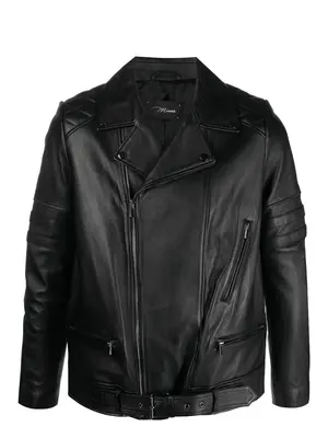 MANOKHI Off-centre Zip-fastening Leather Jacket - Black