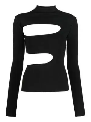 Roberto Cavalli Cut-out Ribbed Long-sleeved T-shirt - Black