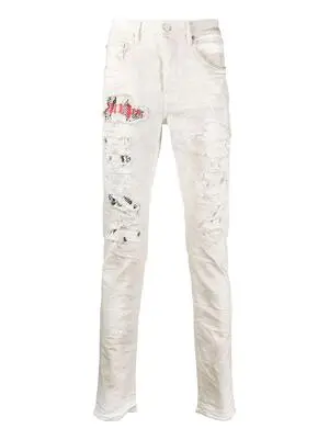 PURPLE BRAND Paint-splatter Tapered Jeans - White