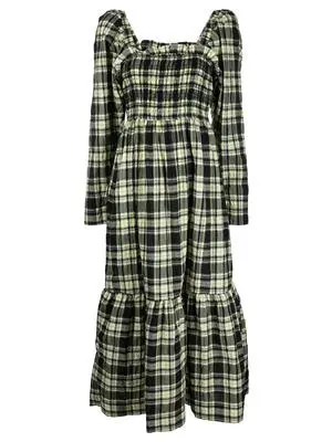 GANNI Checked Tiered Dress
