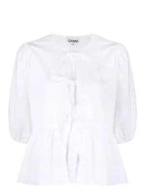 GANNI Organic-cotton Peplum Blouse - White