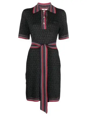 SALVATORE FERRAGAMO Ferragamo Monogram Tie-Waist Knitted Dress