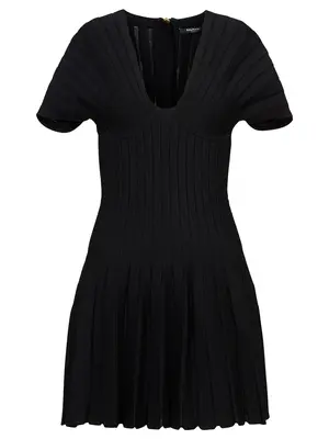 Balmain Pleated Mesh Mini Dress - Black