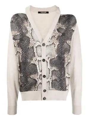 ROBERTO CAVALLI Snakeskin-Print Panelled Cardigan