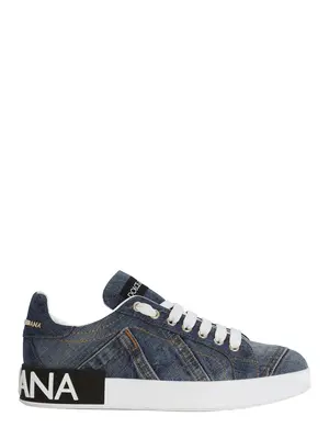 Dolce & Gabbana Portofino Logo-tag Leather Sneakers - Blue