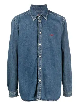 DIESEL Logo-embroidered Denim Shirt - Blue