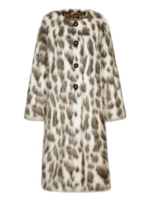 Dolce & Gabbana Leopard-print Faux-fur Mid-length Coat - White