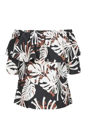 Alpha Studio Off-the-shoulder Floral Top - Black