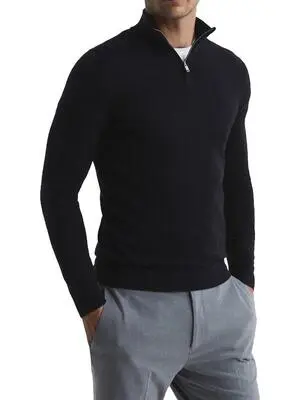 REISS Quarter Zip Wool Sweater - Navy