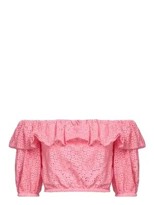 P.a.r.o.s.h Broderie Anglaise Off-the-shoulder Top - Pink