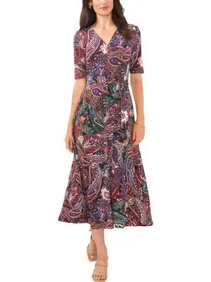 Chaus Paisley Tie Waist Midi Dress - Pepper/plum