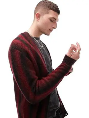 Topman Ombré Vertical Stripe V-neck Cardigan - Red