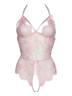 COQUETTE Open Gusset Lace Teddy - Pink