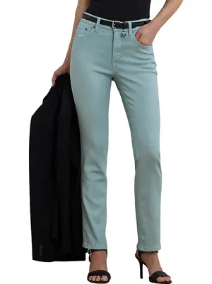 Ralph Lauren Coated High-Rise Straight Ankle Jean Aqua Pearl