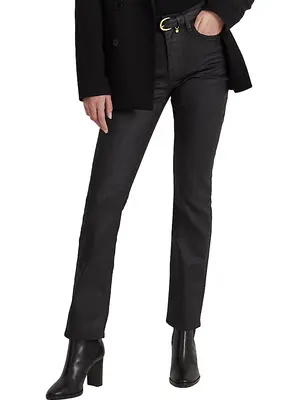 Ralph Lauren Coated High-Rise Straight Ankle Jean Black Fleather