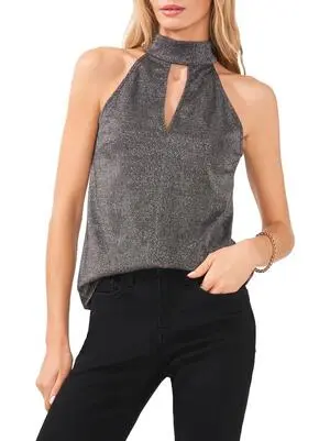 1.State Metallic Halter Neck Knit Top - Rich Black