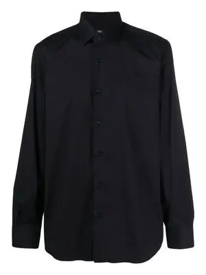 BARBA NAPOLI Long-sleeved Cotton Shirt Blue