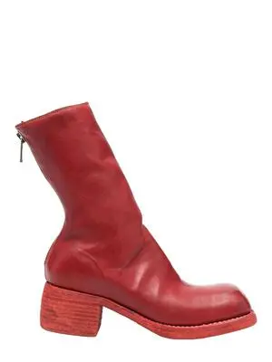 Guidi Rear-Zip Horse Leather Boots Red