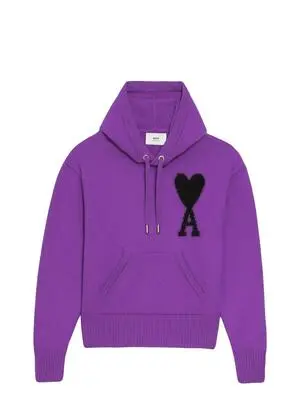 Ami Logo-intarsia Knit Hoodie - Purple