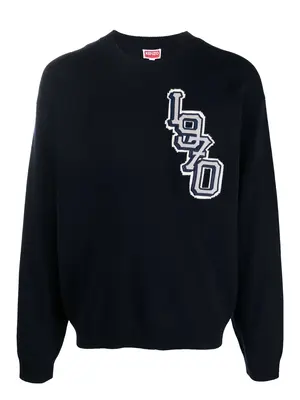 Kenzo Knitted Jumper With Varsity Logo - Blue
