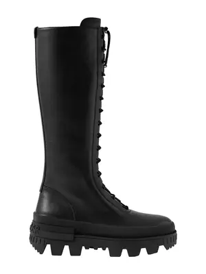 Moncler Vail Leather Lace-up Knee Boots - Black