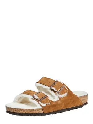 BIRKENSTOCK Arizona Shearling Sandals Mink Natural