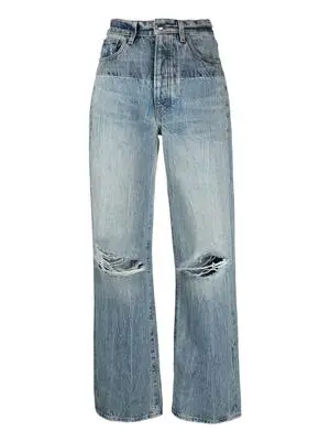 Amiri Distressed High-rise Wide-leg Jeans - Blue