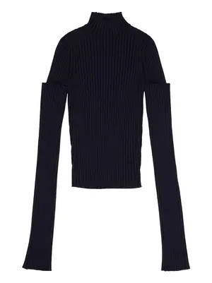 Balenciaga Ribbed Long-Sleeve Sweater Black