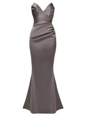House Of Cb Fleur Sweetheart-neckline Fishtail-hem Maxi Dress - Shadow