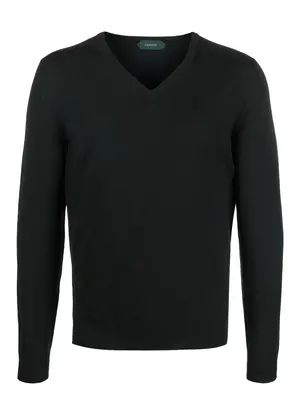 ZANONE V-neck Knitted Jumper - Black