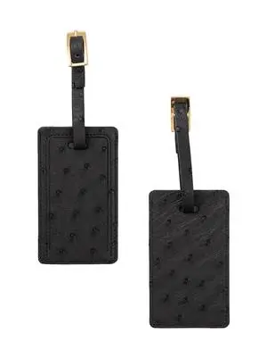 ABAS Ostrich Leather Luggage Tag Set - Black