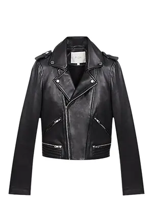 Maje Basal Zip-detail Leather Biker Jacket - Noir / Gris