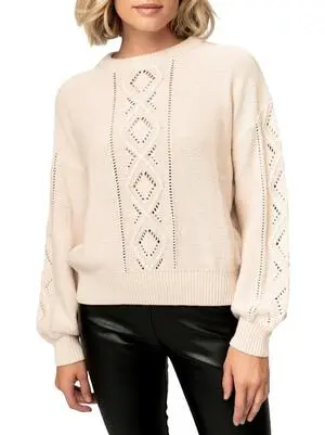 GIBSONLOOK Cable Knit Balloon-Sleeve Sweater Dune