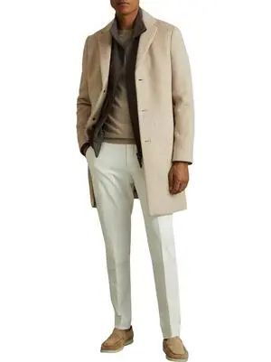 REISS Reiss Gable Wool-Blend Overcoat Oatmeal Herringbone