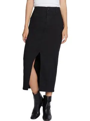 WASH LAB DENIM Daily Slit Denim Midi Skirt - Black Sky