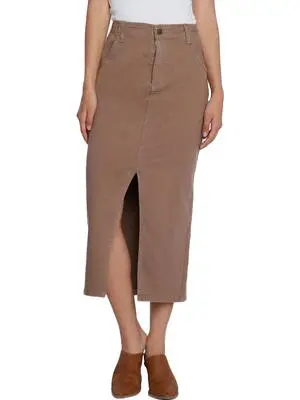 WASH LAB DENIM Daily Slit Denim Midi Skirt - Khaki